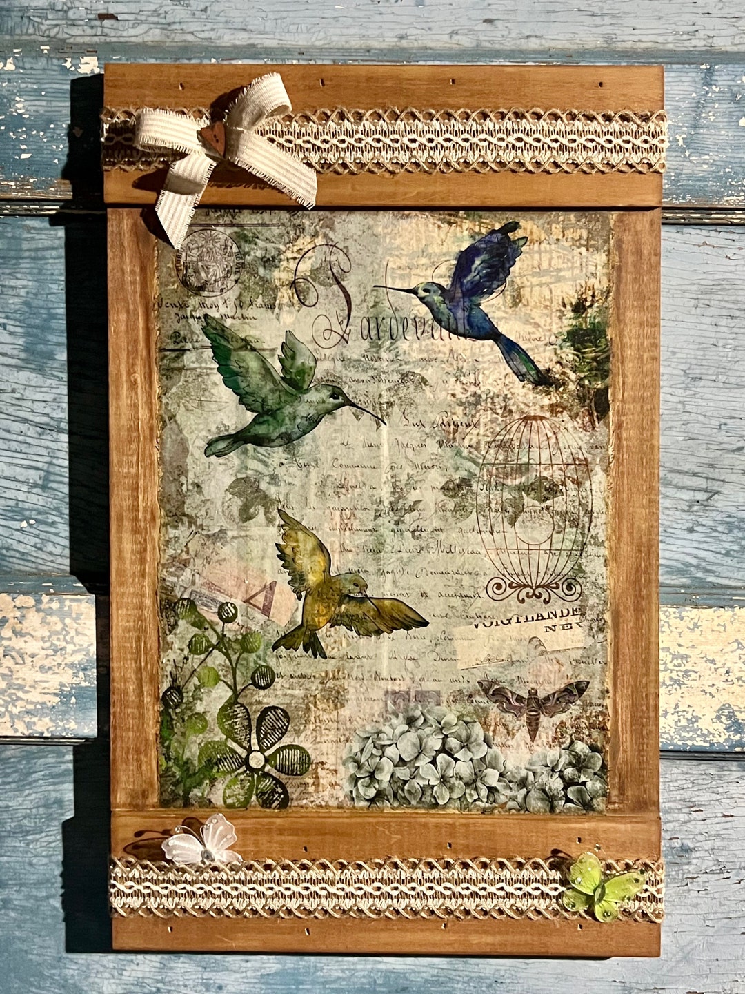 Decoupaged Hummingbird Wall Decor, Wooden Hummingbird Wall Decor ...