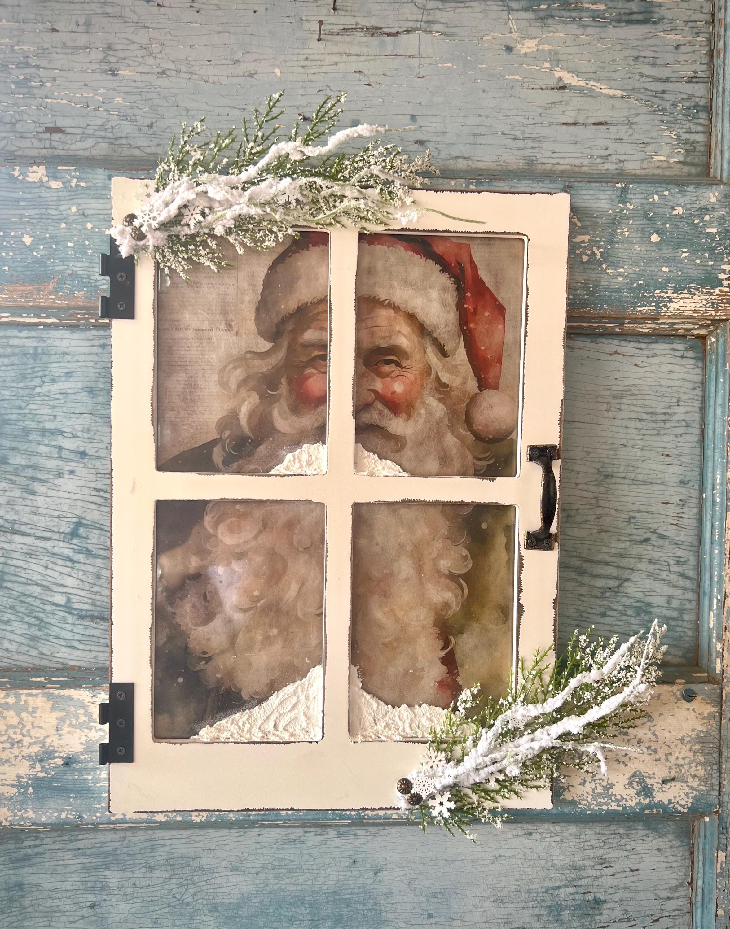 Decoupage Peeking Santa Window Frame: Christmas Wall Decor (19x15x1/2 ...