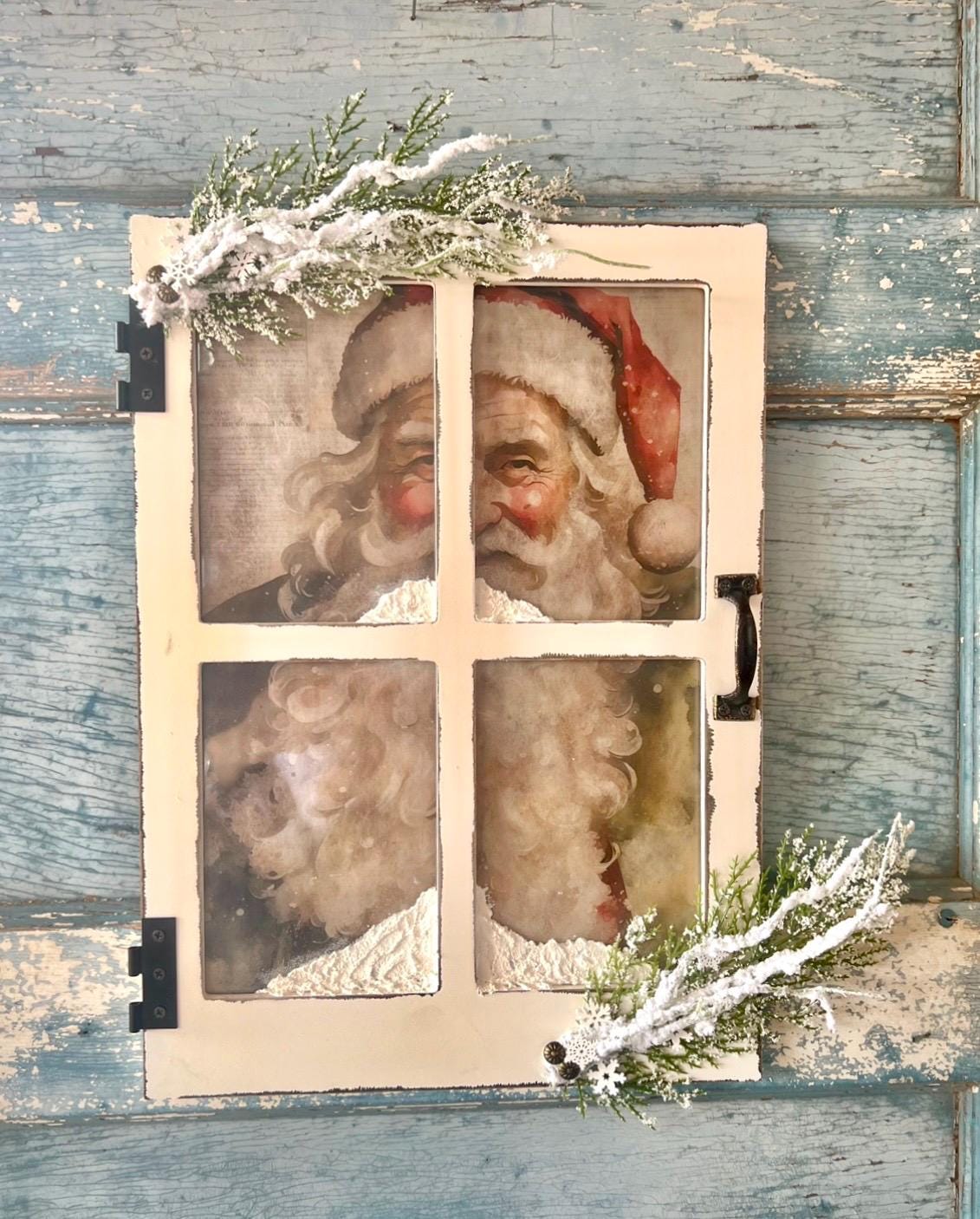 Decoupage Peeking Santa Window Frame: Christmas Wall Decor (19x15x1/2 ...