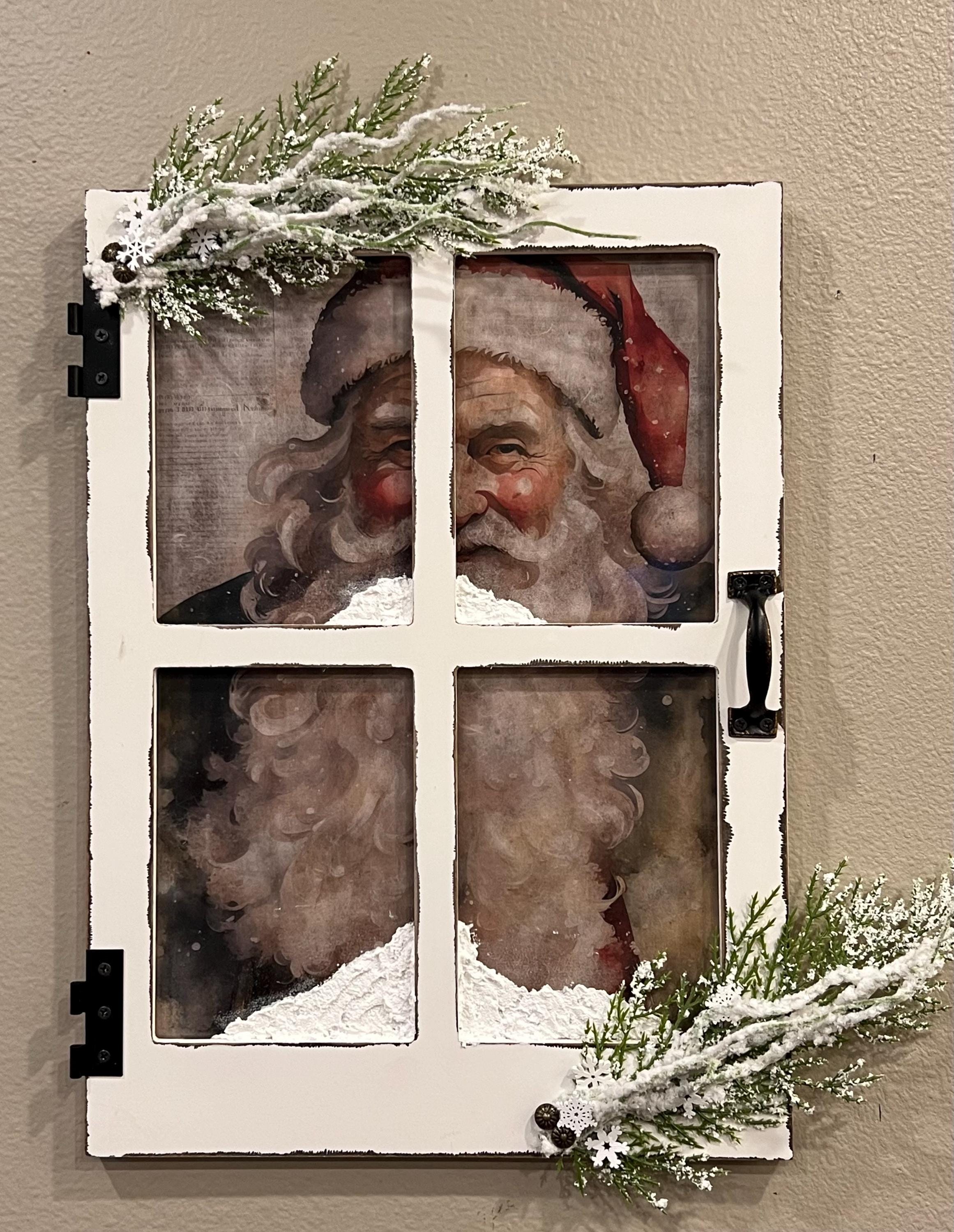 Decoupage Peeking Santa Window Frame: Christmas Wall Decor (19x15x1/2 ...