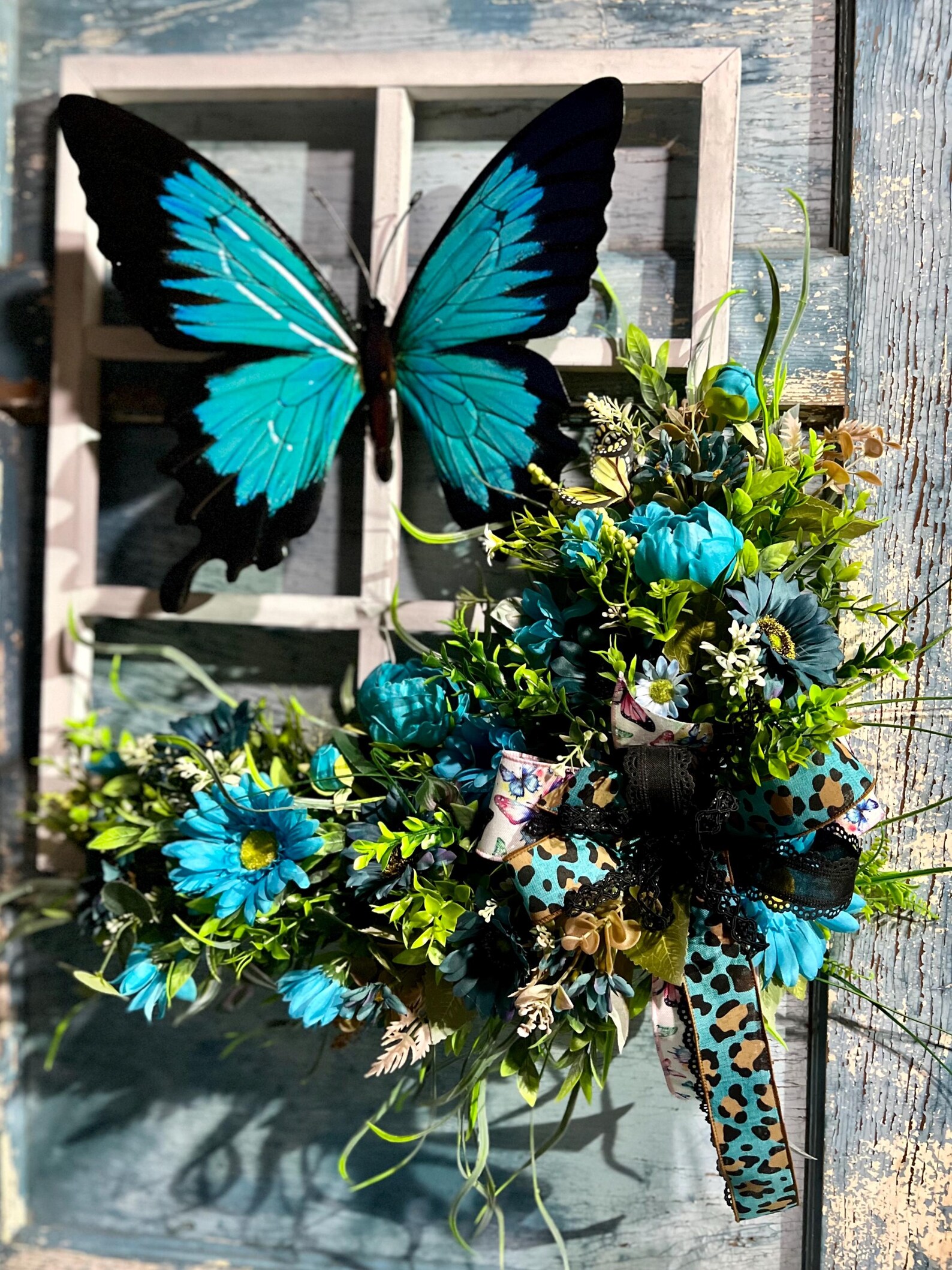 Blue Butterfly and Floral Window Frame, Butterfly Floral Window Frame ...