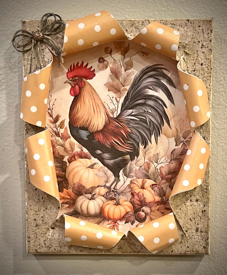 Fall Rooster Canvas Art: Pumpkin Patch Decoupage (8x10”) - Etsy