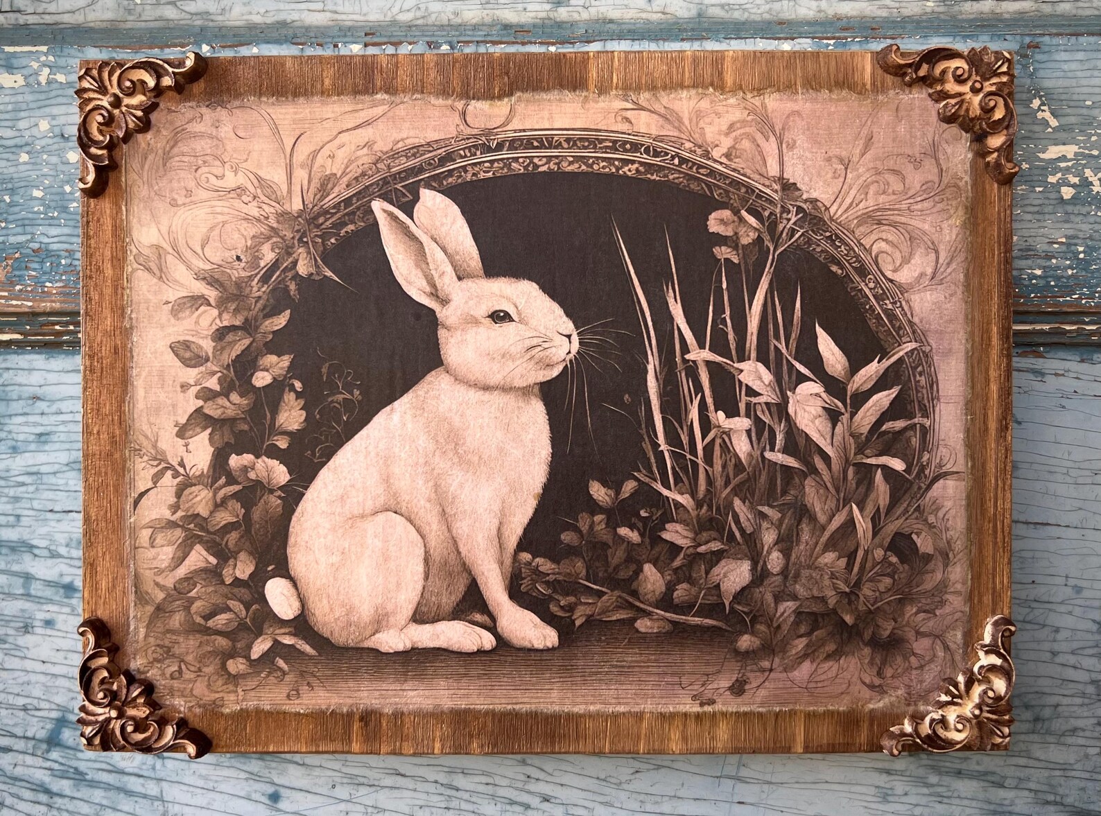 Vintage Decoupaged Rabbit Wall Decor, 9”x12” Vintage Rabbit Decoupaged ...