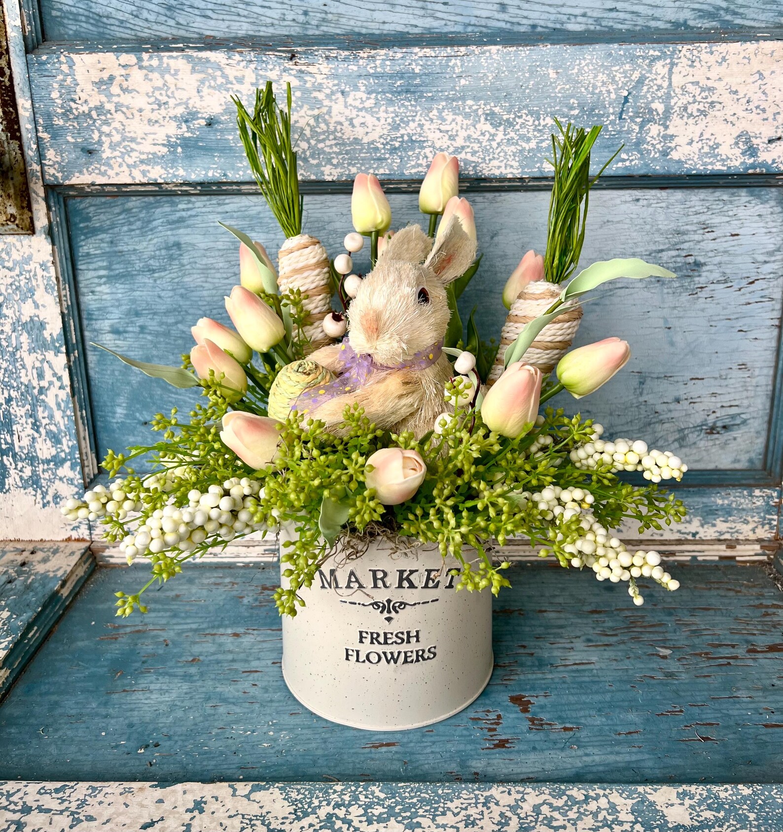 Bunny in A Bucket Floral Centerpiece, Easter-spring Centerpiece, 16x15 ...