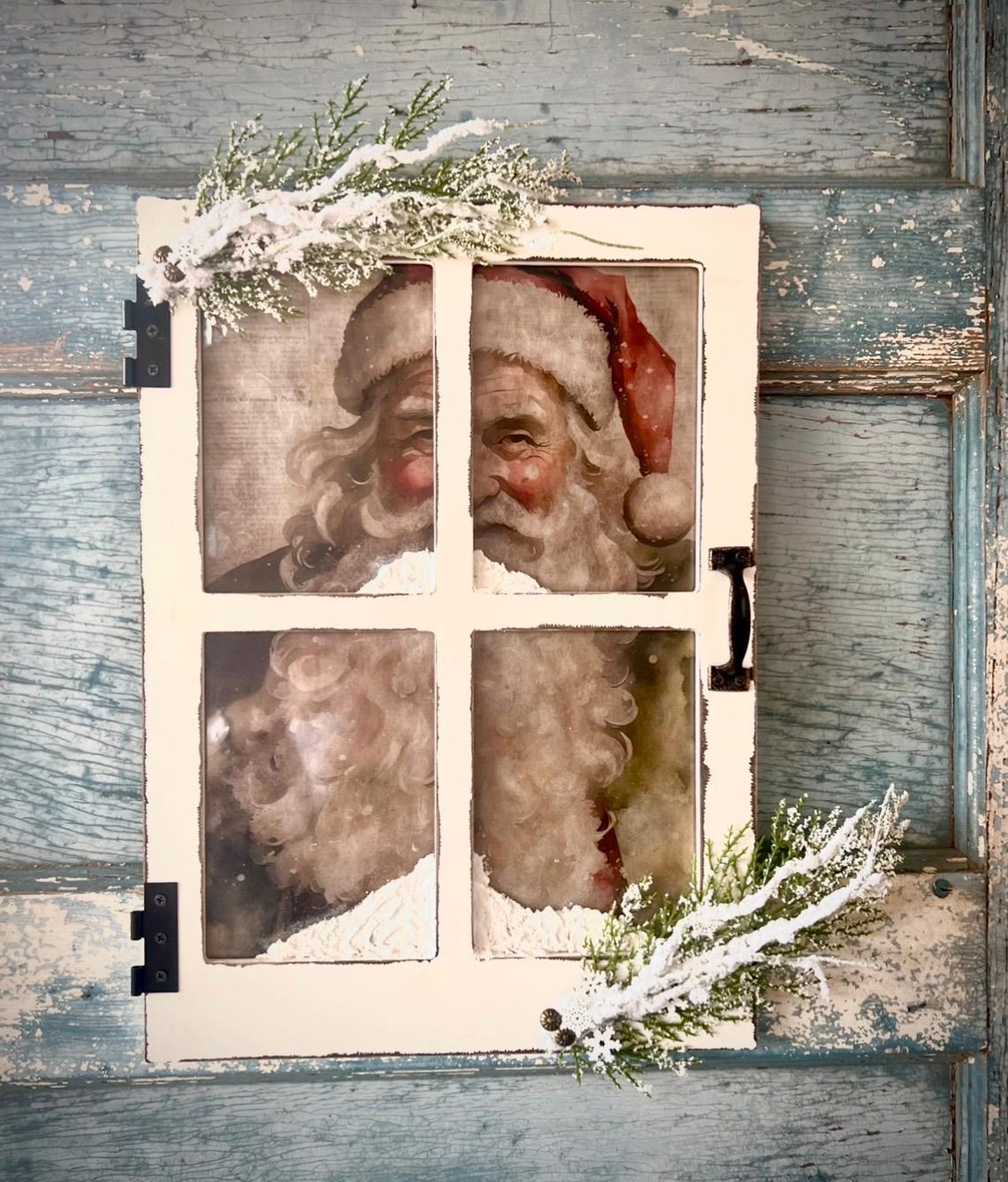 Decoupage Peeking Santa Window Frame: Christmas Wall Decor (19x15x1/2 ...