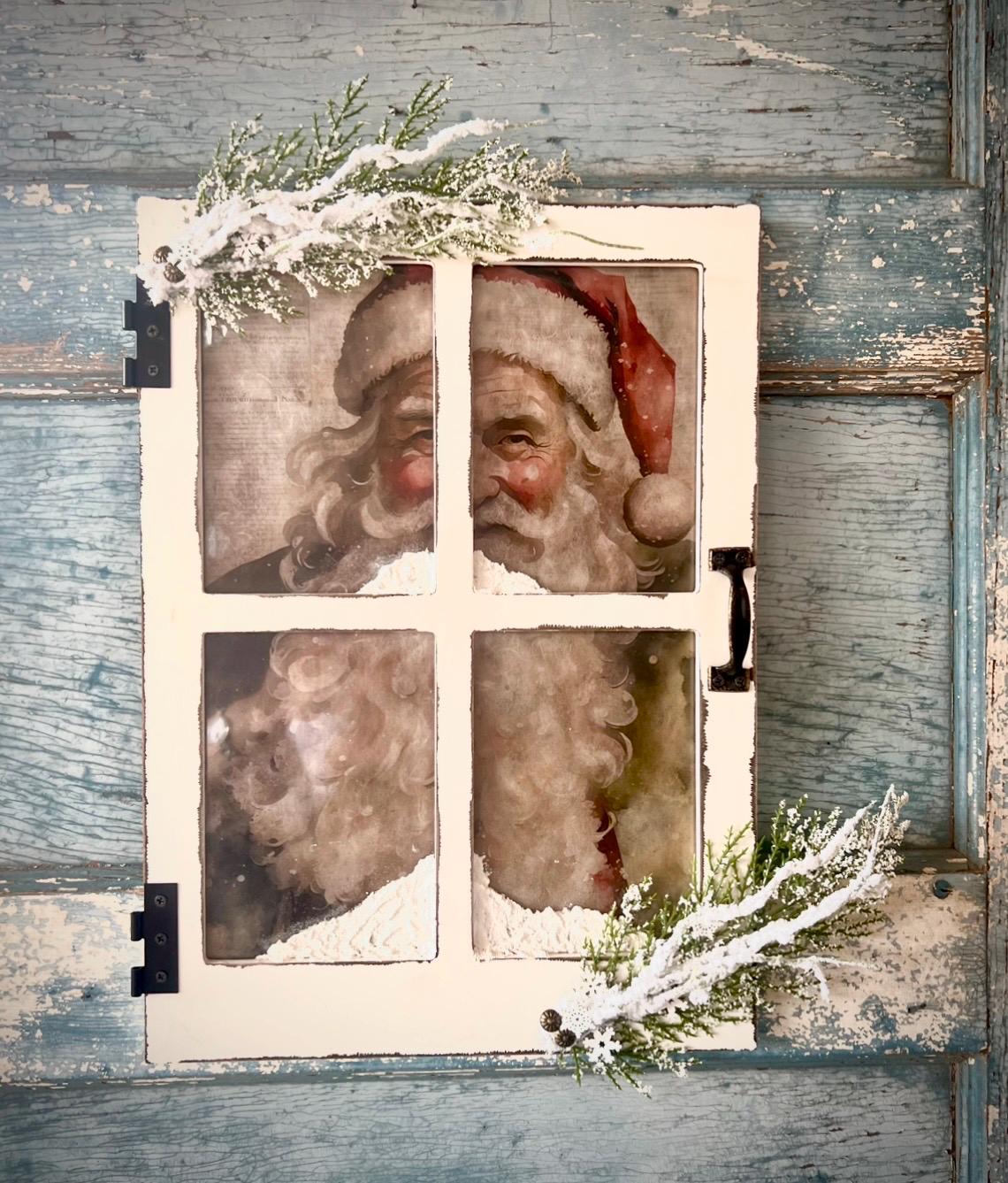 Decoupage Peeking Santa Window Frame: Christmas Wall Decor (19x15x1/2 ...