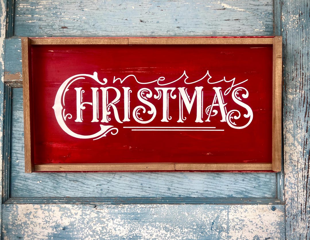Rustic Farmhouse Merry Christmas Sign, Weathered Wood Decor (21x11x1.75 ...