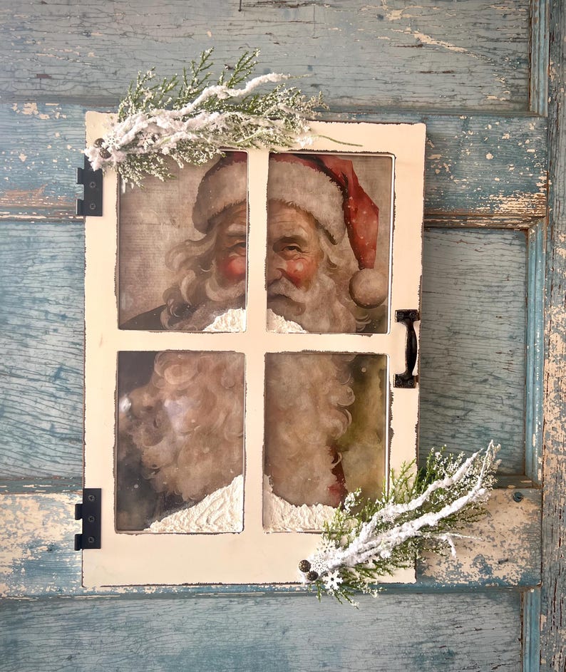 Decoupage Peeking Santa Window Frame: Christmas Wall Decor (19x15x1/2 ...