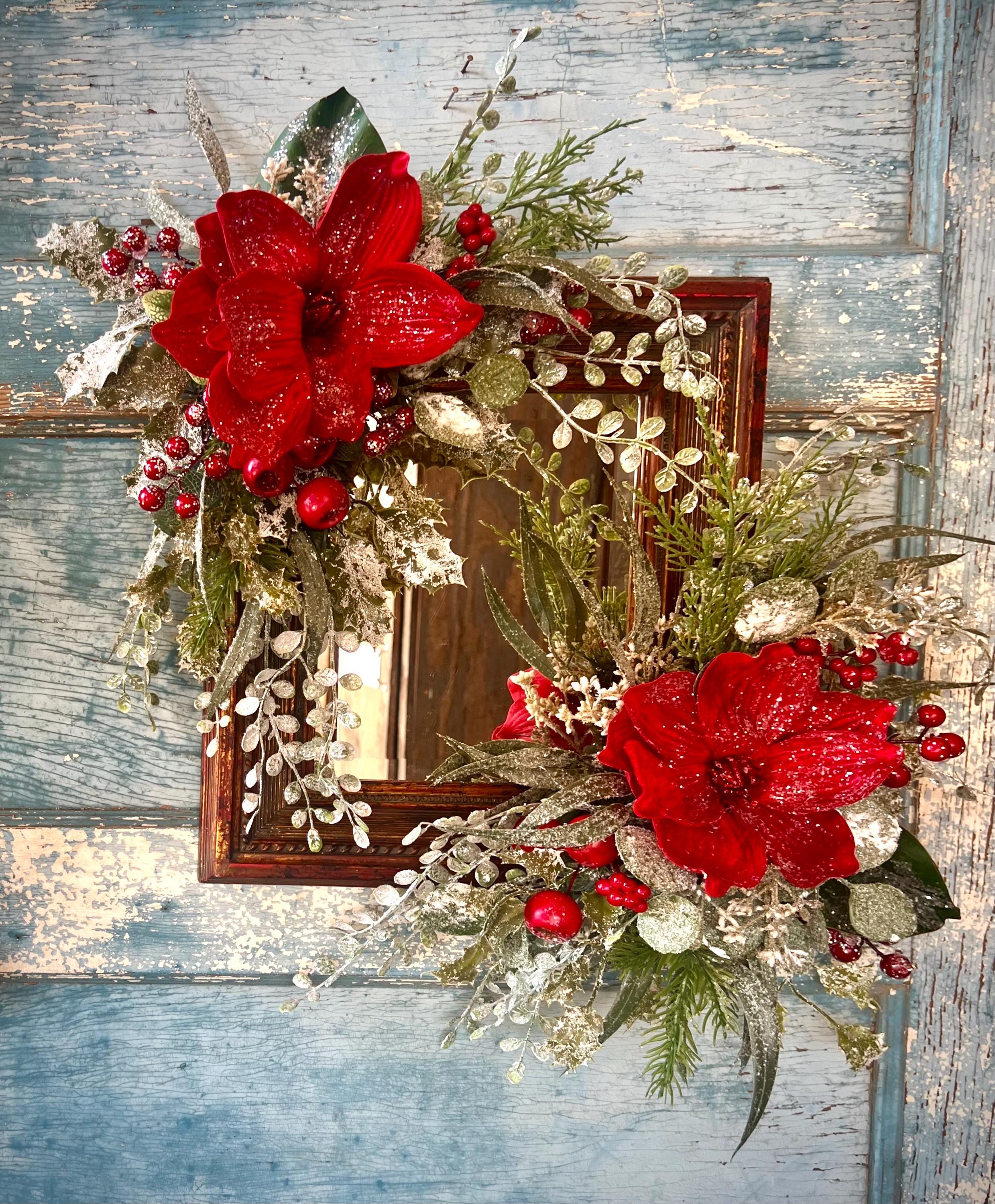 Winter Seasonal Wall Mirror, Christmas Wall Mirror Decor, Magnolia and ...