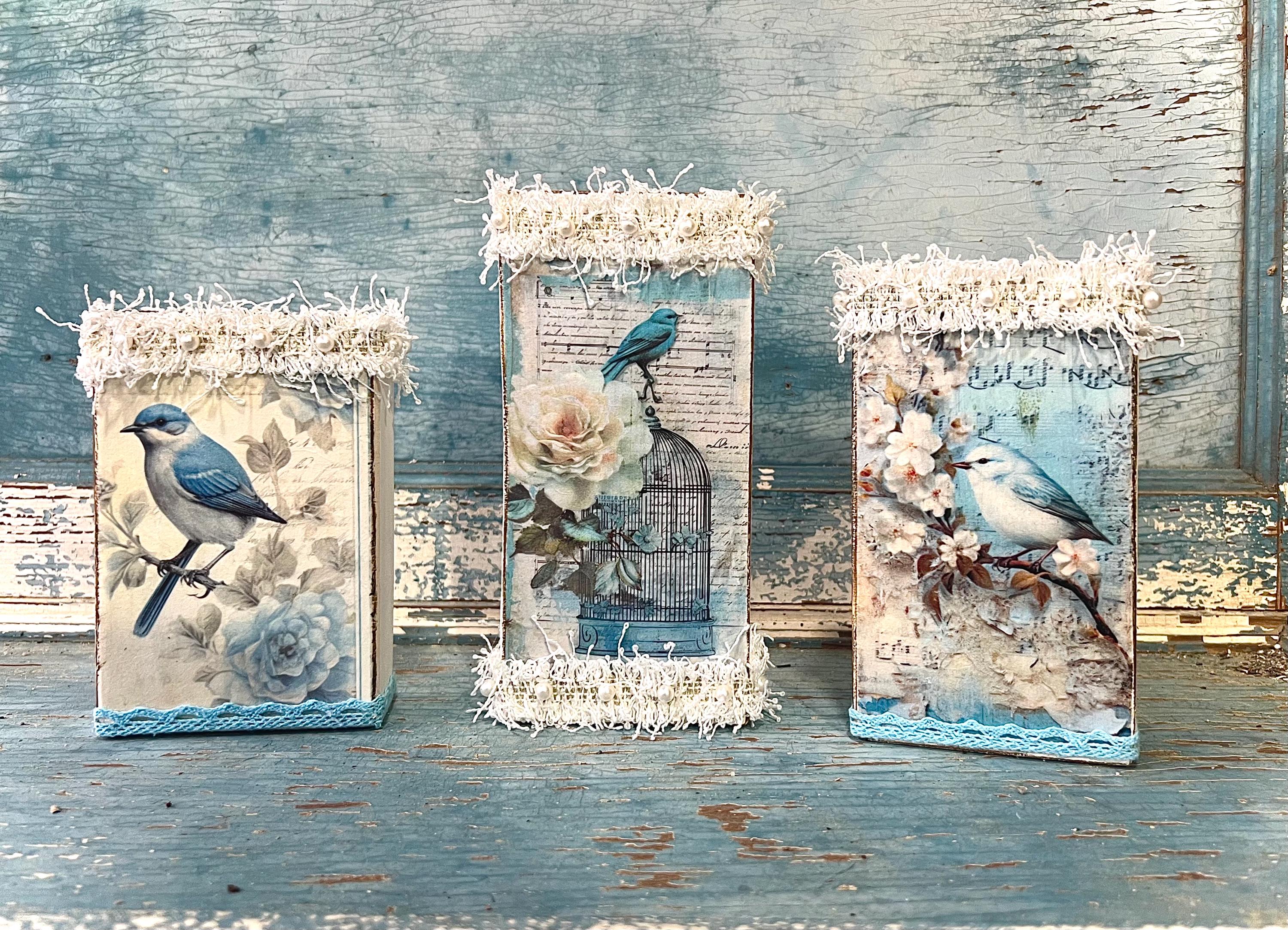 Bluebird Decoupage Wooden Block Set: Cottagecore Spring Decor - Etsy