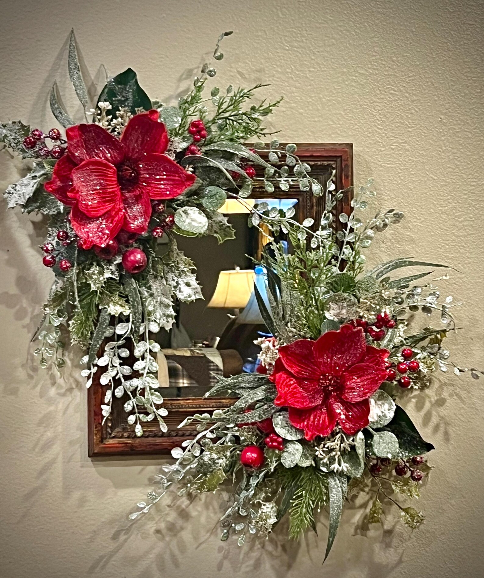 Winter Seasonal Wall Mirror, Christmas Wall Mirror Decor, Magnolia and ...