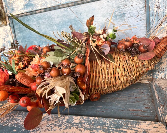 Fall Cornucopia Centerpiece, Fall Cornucopia Basket, Fall Floral ...