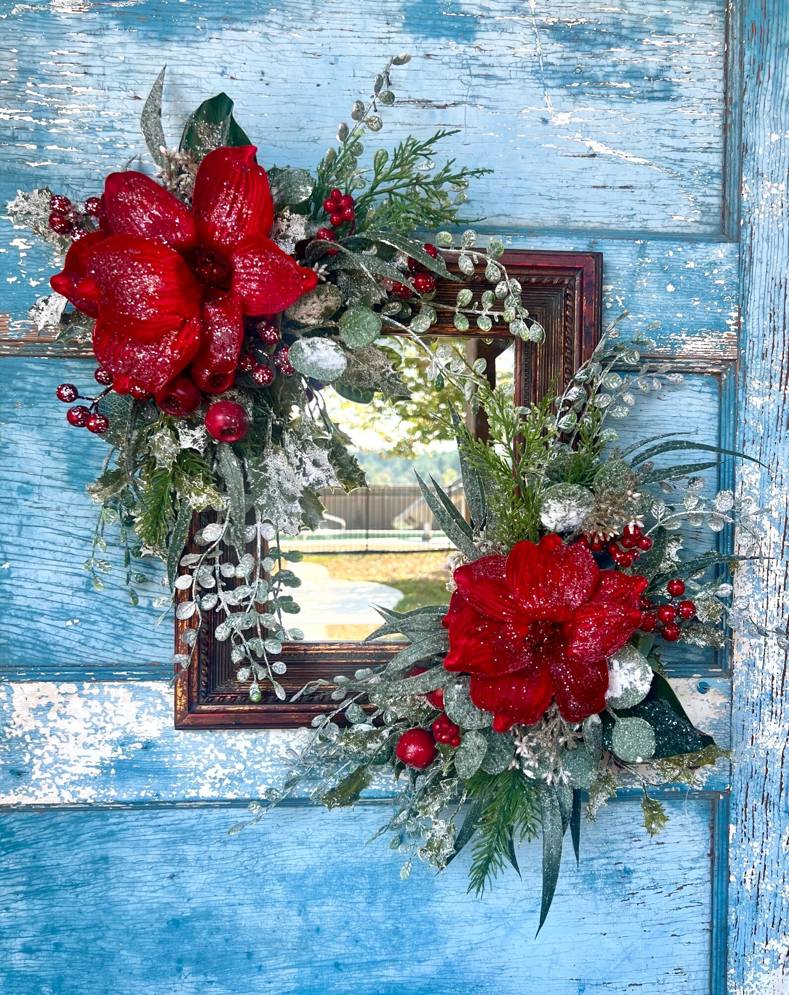 Winter Seasonal Wall Mirror, Christmas Wall Mirror Decor, Magnolia and ...