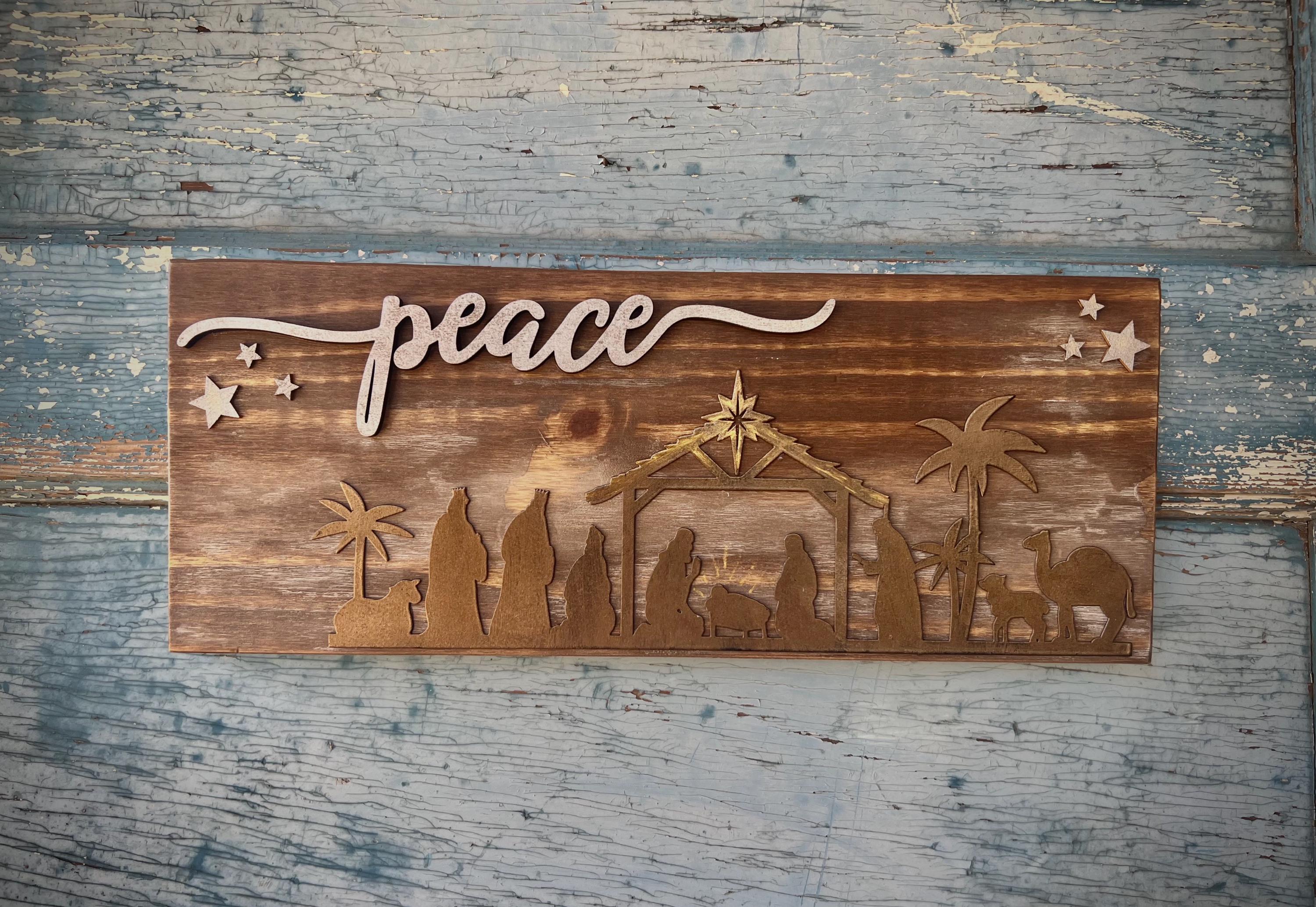 Wooden Nativity Sign: Rustic 'peace' Christmas Wall Decor - Etsy
