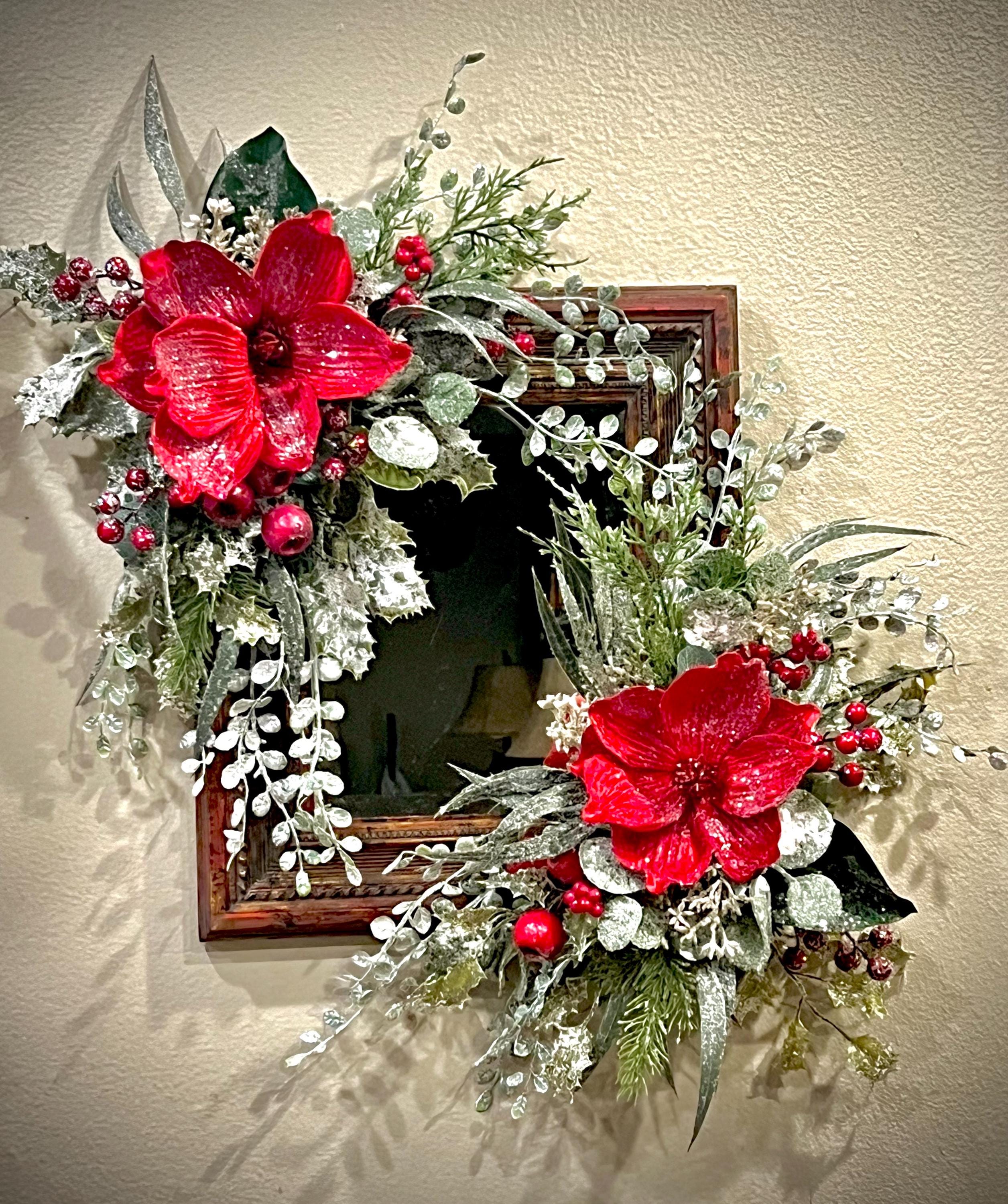 Winter Seasonal Wall Mirror, Christmas Wall Mirror Decor, Magnolia and ...