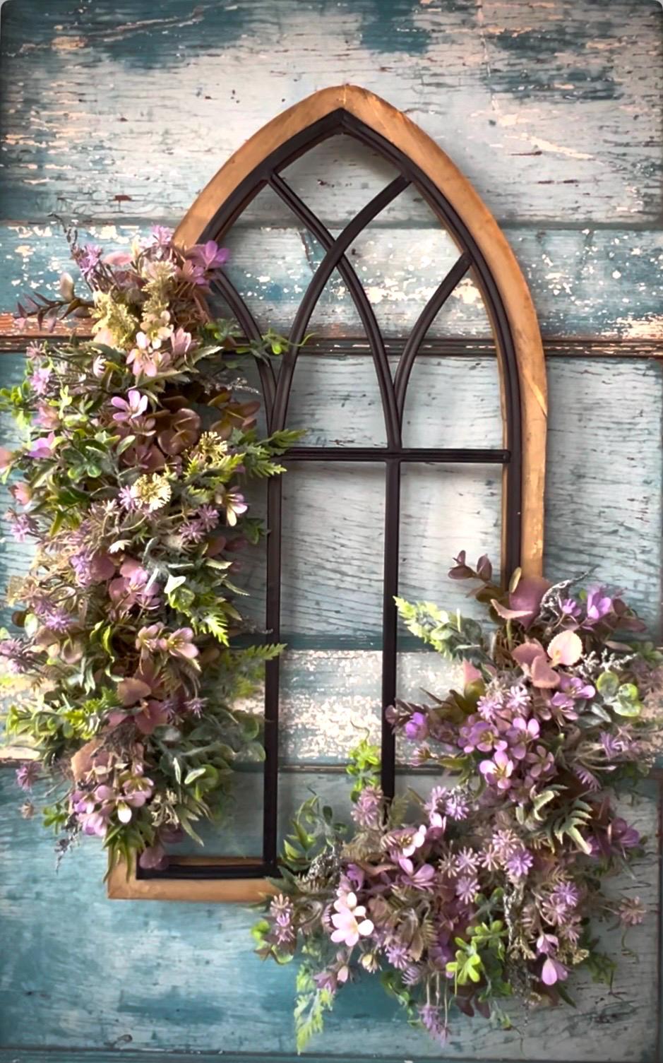 Cathedral Floral Window Frame, Church Floral Window Frame, 31”x24”x6 1/2” Cathedral Floral ...