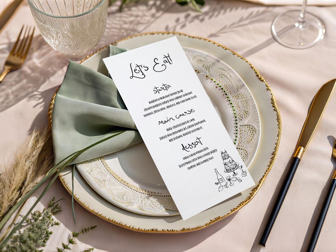 Printed Wedding Menus, Doodle Hand Drawn Printed Menu Card for ...