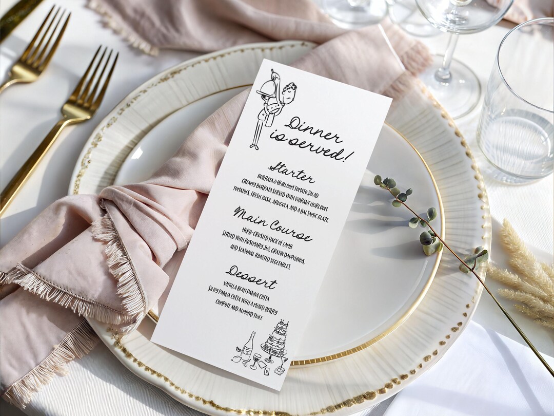 Printed Wedding Menus, Doodle Hand Drawn Printed Menu Card for ...