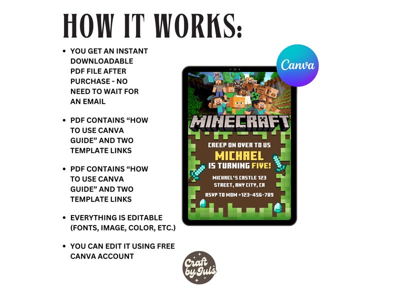 Minecraft Birthday Invitation Template Minecrafter Invitation Boys ...