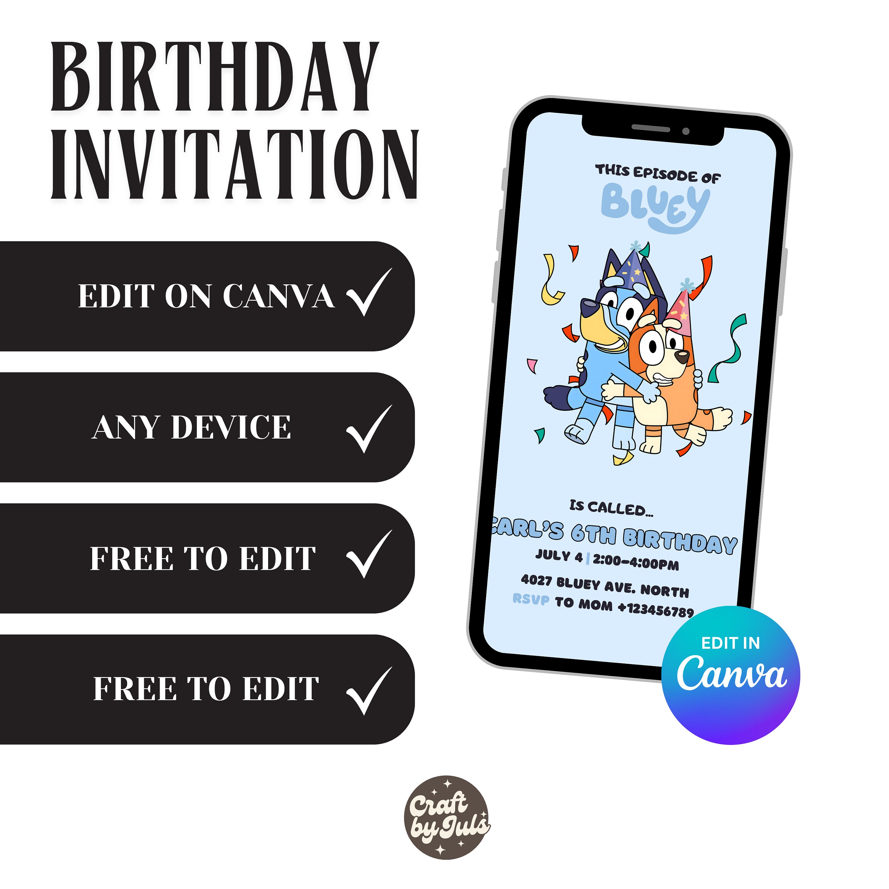 Bluey Editable Birthday Invitation Digital Birthday Party Invitation ...