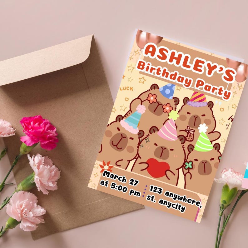 Invitación Digital de Capibara para niña y niño - Etsy México