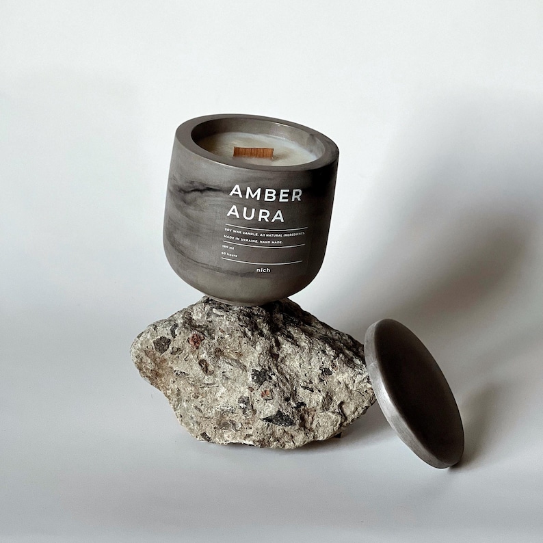 Handmade Soy Candle, Concrete Container Candle With Wooden Wick, Vegan Soy Candle, 100% Natural ...