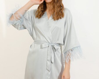 Sage Green Feather Robes, Birthday Gift, Wedding Robes, Bridesmaid Gift ...