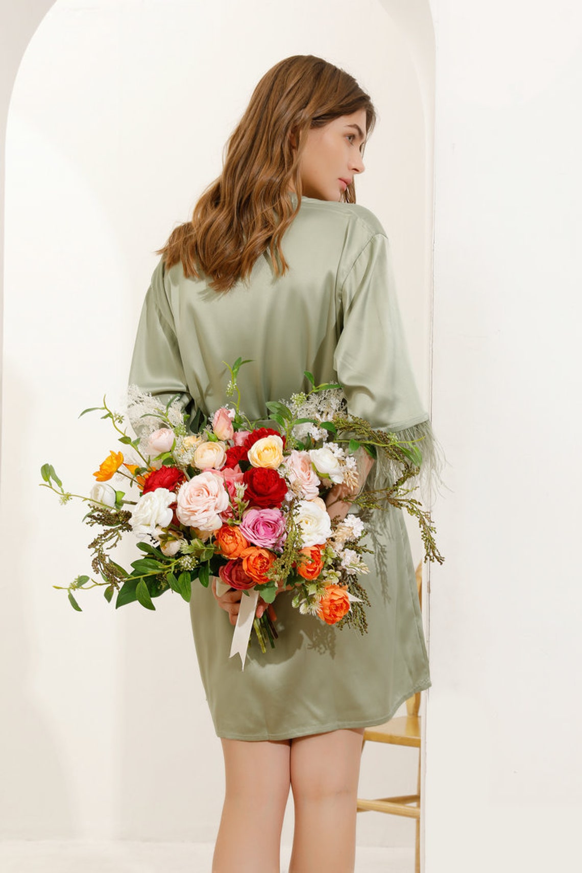 Sage Green Feather Robes, Birthday Gift, Wedding Robes, Bridesmaid Gift ...