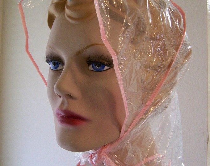 Vintage Rain Cap Hat Clear Plastic With Pink Trim - Etsy