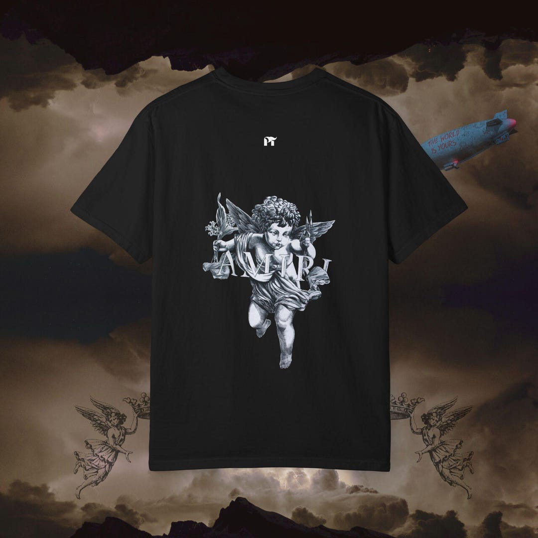 Garment-dyed T-shirt With Vintage Angel Print, Casual Wear, Graphic Tee ...