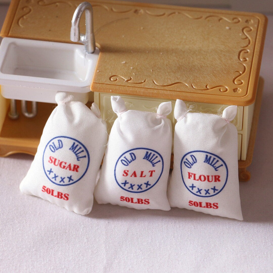 Set of 3 Super Cute Mini Flour Salt Sugar Bags Fake Mini Sacs Realistic ...
