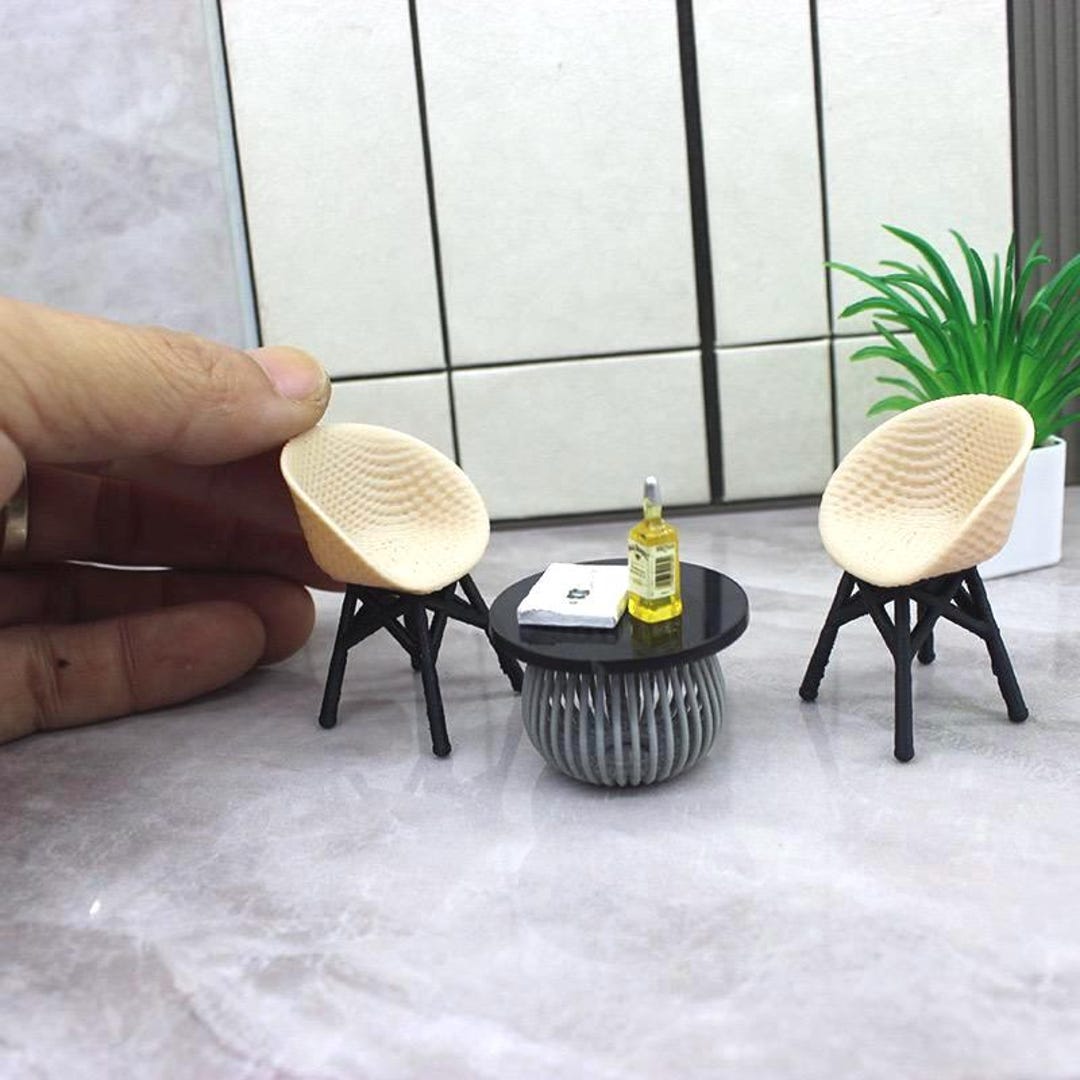 3pcs Miniature Patio Furniture Set Mini Clear Top Coffee Table ...