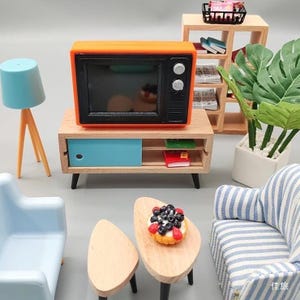 Real Wood Mini TV Stand for Dollhouse Modern Style Mini Television ...