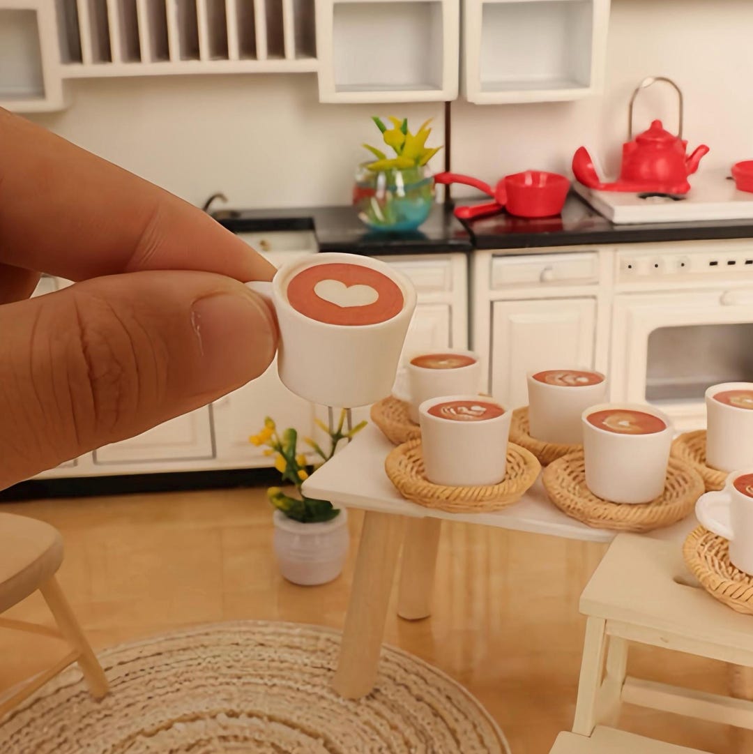 2pcs Super Cute Mini Latte Art Mini Coffee With Milk Foam Mini Mug Mini ...