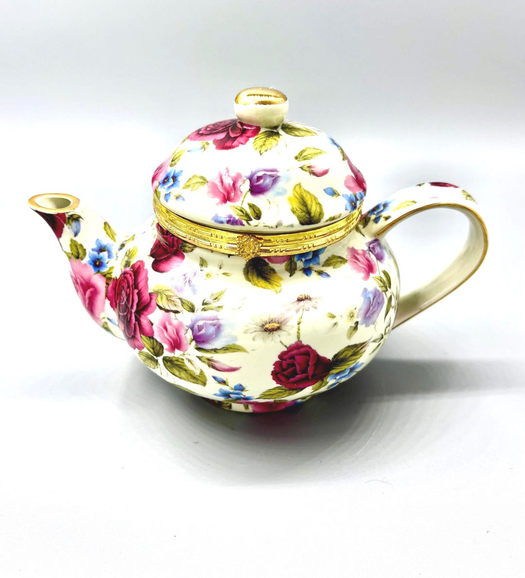 Porcelain Rose Teapot Trinket Box - Etsy