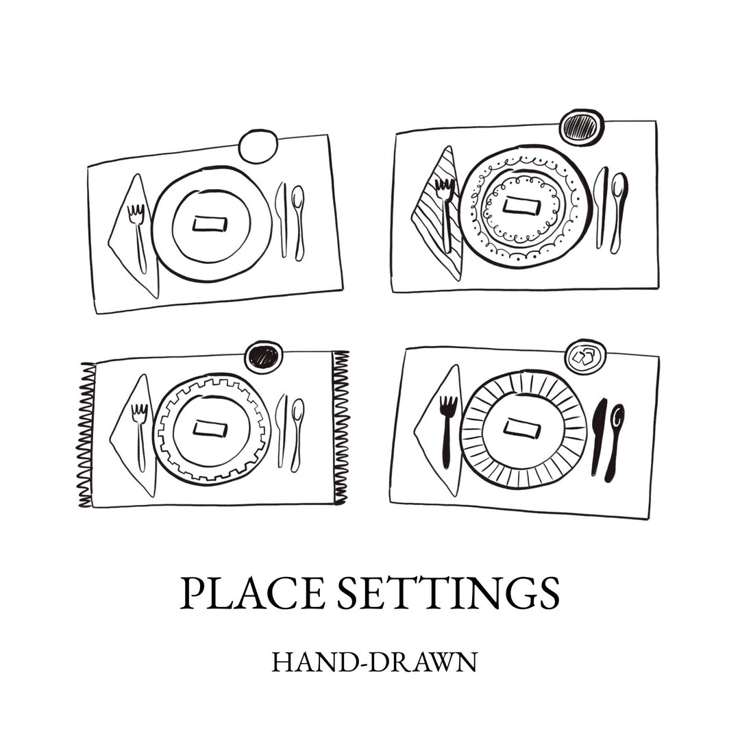 Place Settings Drawing, Hand-drawn Place Setting Line Art PNG ...