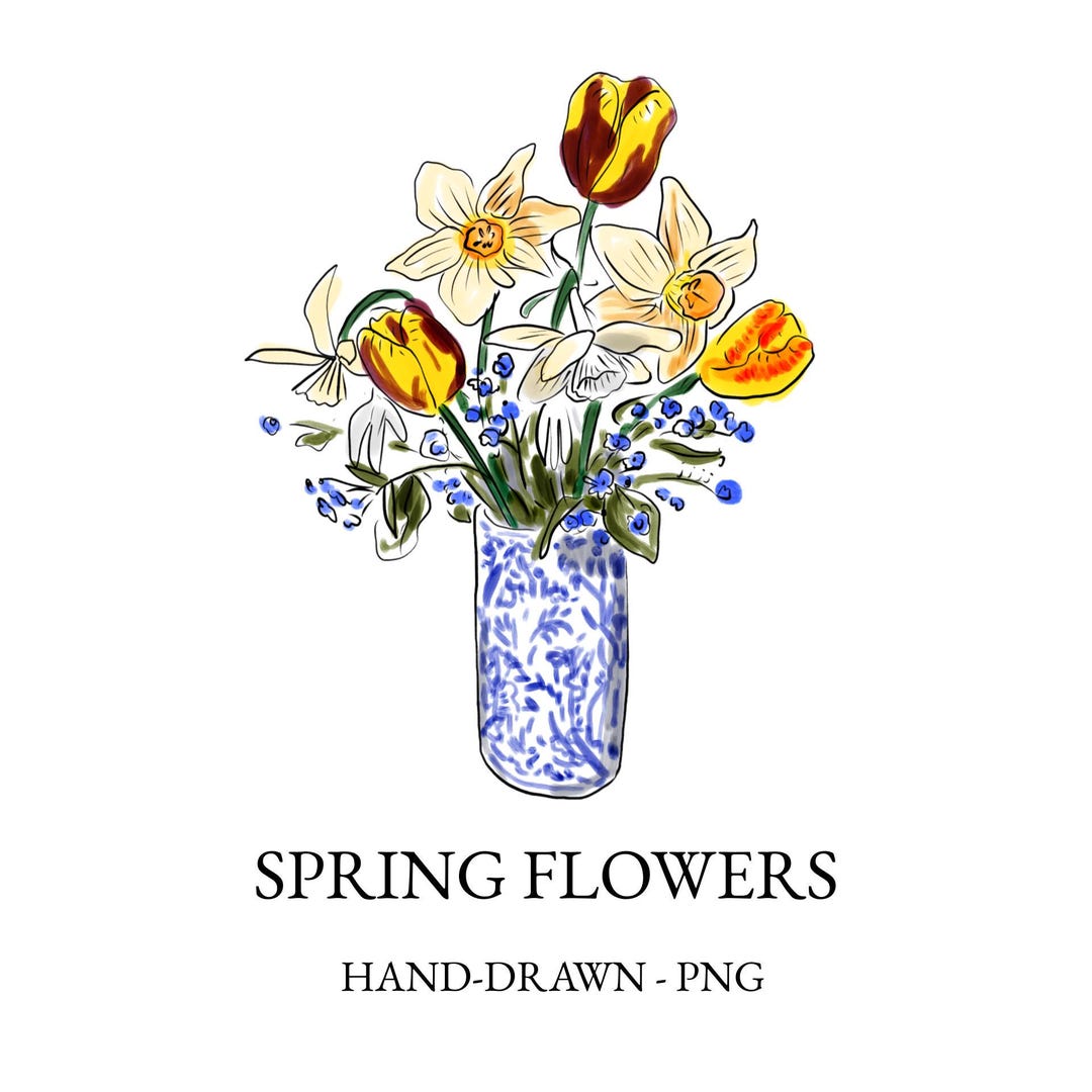 Doodle Style Spring Flowers Clip Art – Hand-drawn Vase Illustration PNG ...