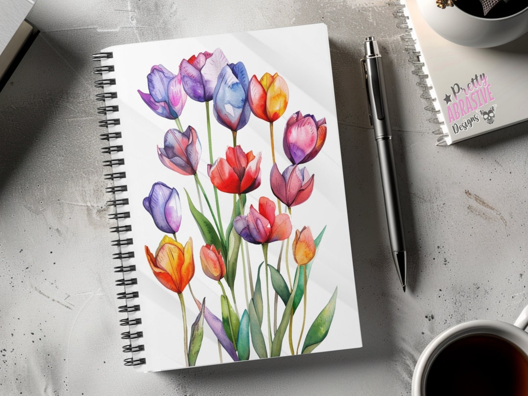 ON-SALE Tulips Beautiful Watercolor 6x8 Cool Notepad, Colorful Floral ...