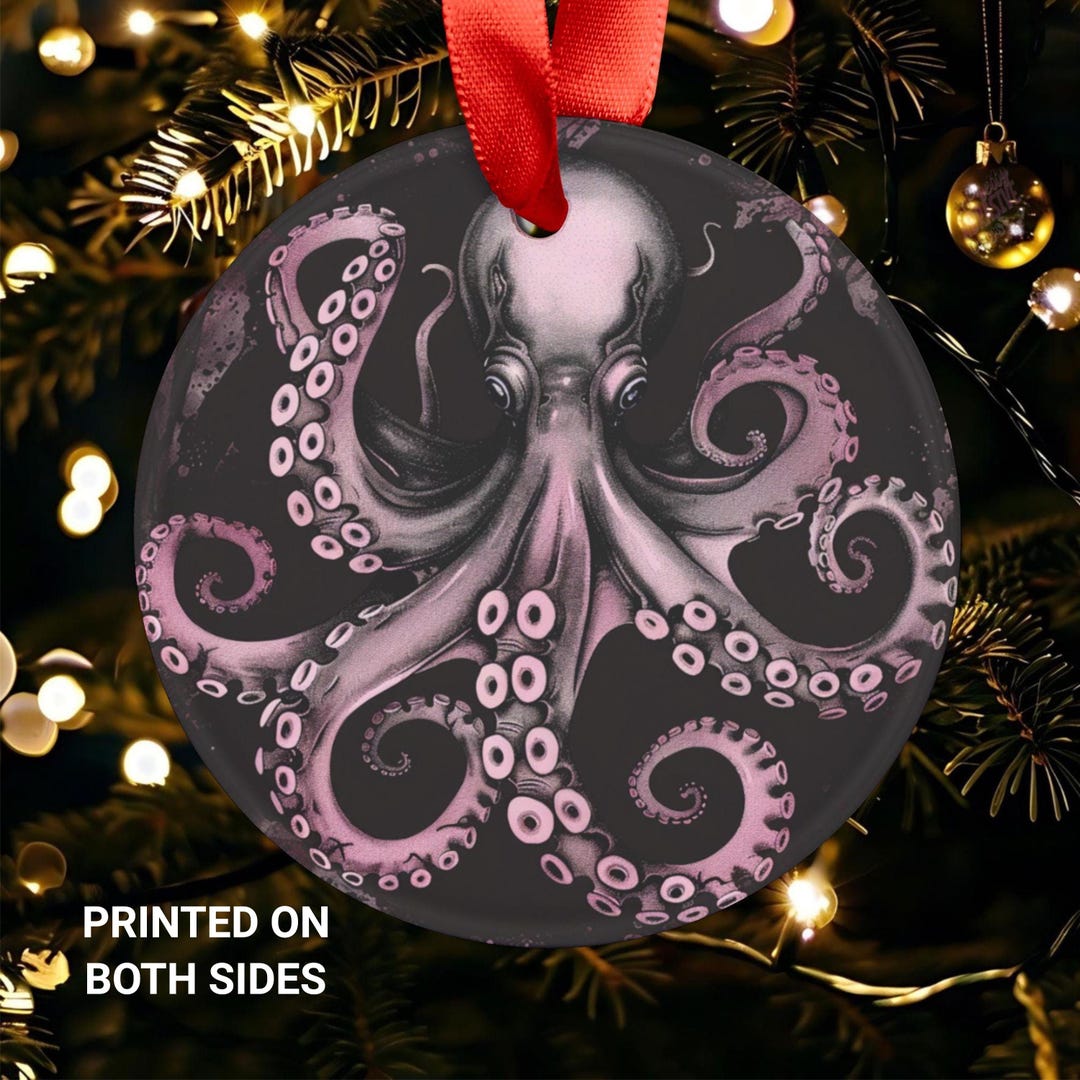 Pink Octopus Christmas Tree Acyrlic Ornament, Special Xmas Holiday ...