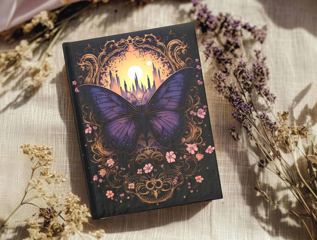 Purple Butterfly Hard-cover Journal, Fun Compact 7x5 Notebook for ...