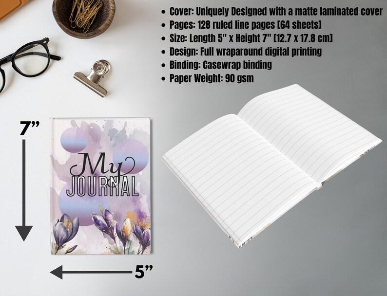 Journal Unique Purple Floral, Diary Gift for Her, Matte Hard-cover 7x5 ...