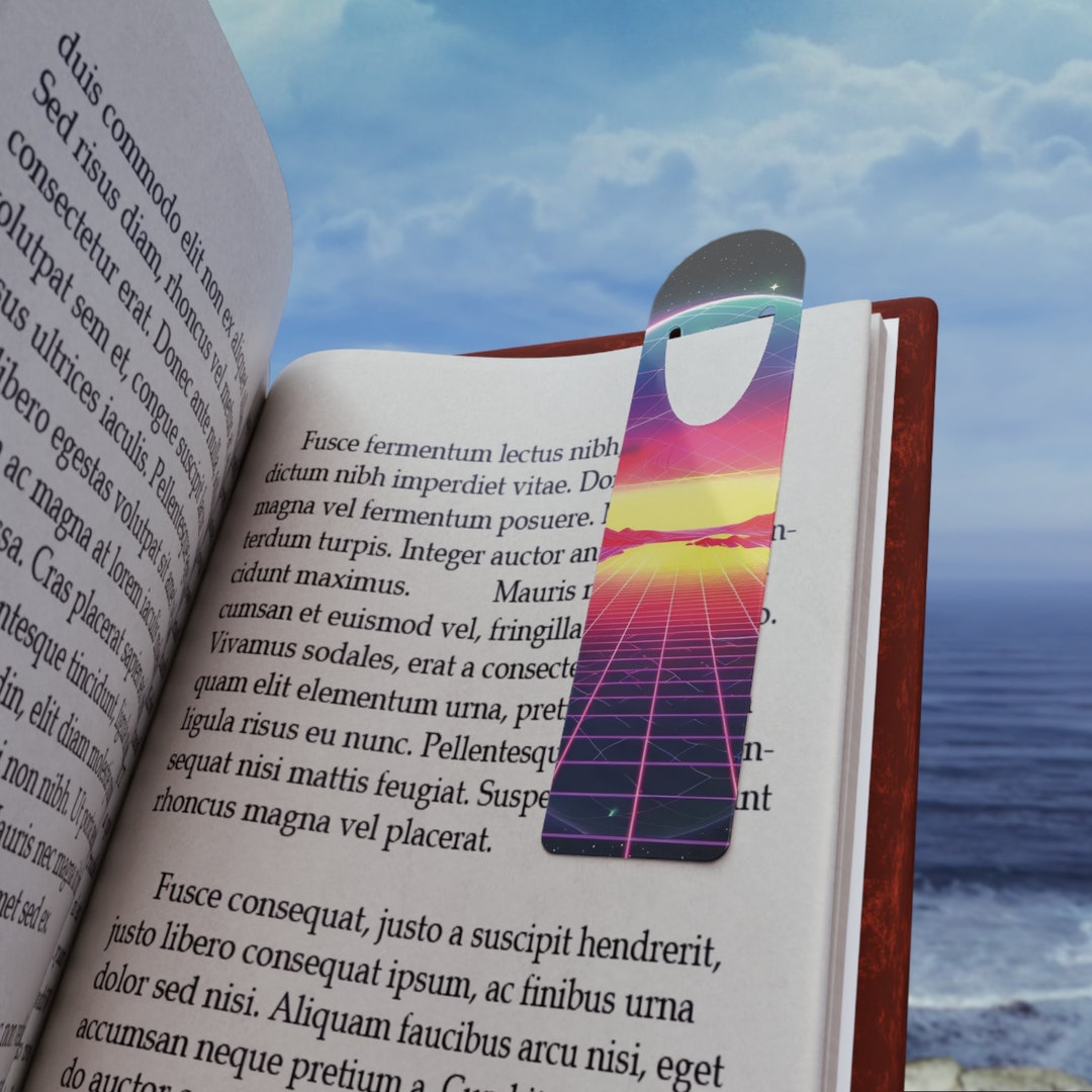 Retro Futuristic Aluminum Bookmark, Neon-sunset Vibes, Sci-fi Inspired ...