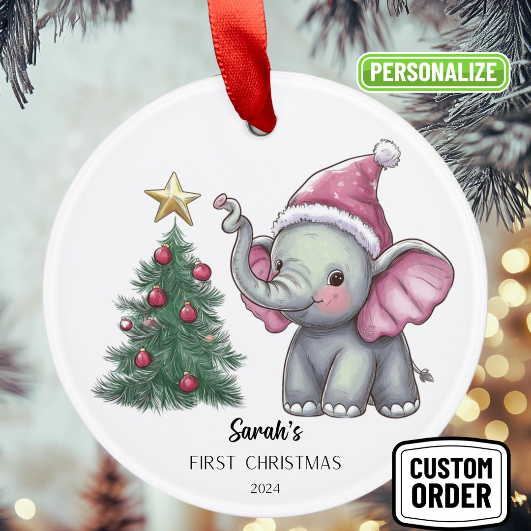 Personalized Baby Girl Elephant Christmas Tree Acrylic Ornament ...