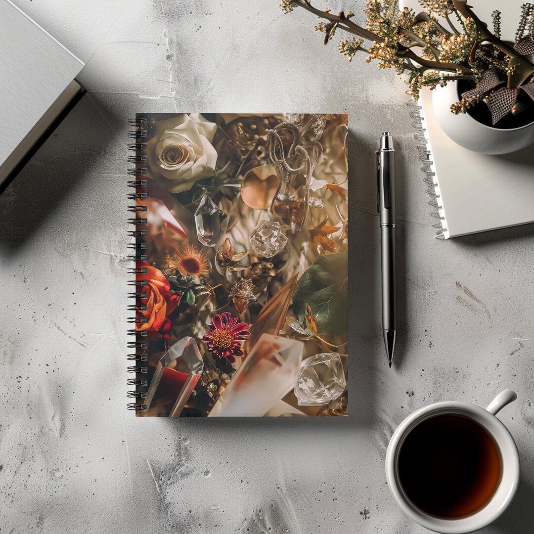 ON-SALE Floral Crystal Design Spiral 6x8 Notebook, Cute Unique Bohemian ...