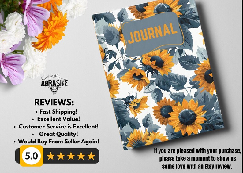 Sunflower Journal Compact-sized 7x5, Unique Aesthetic Diary Notepad ...