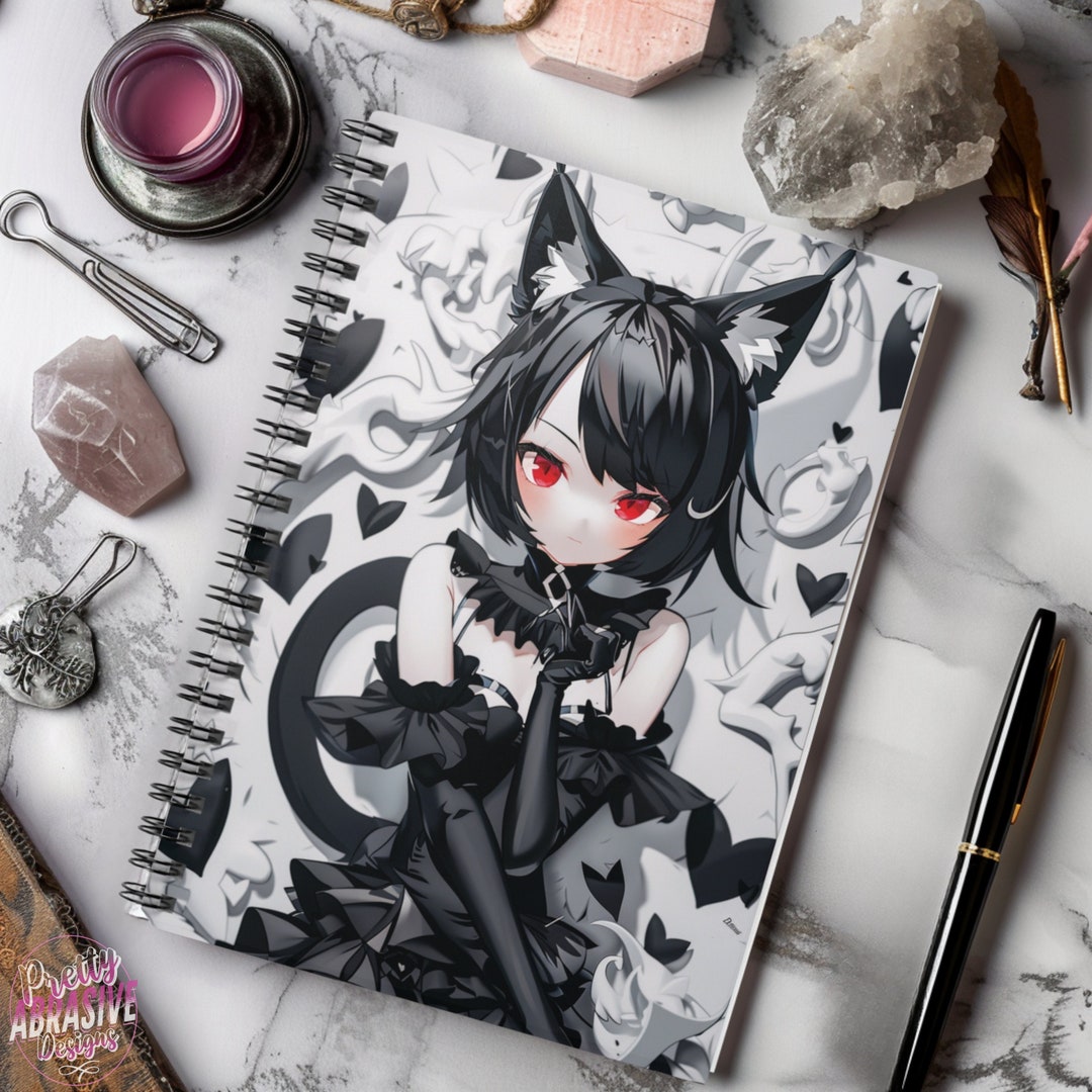 Cute Anime Cat Girl 6x8 Spiral Notebook, Kawaii Character Diary Journal ...