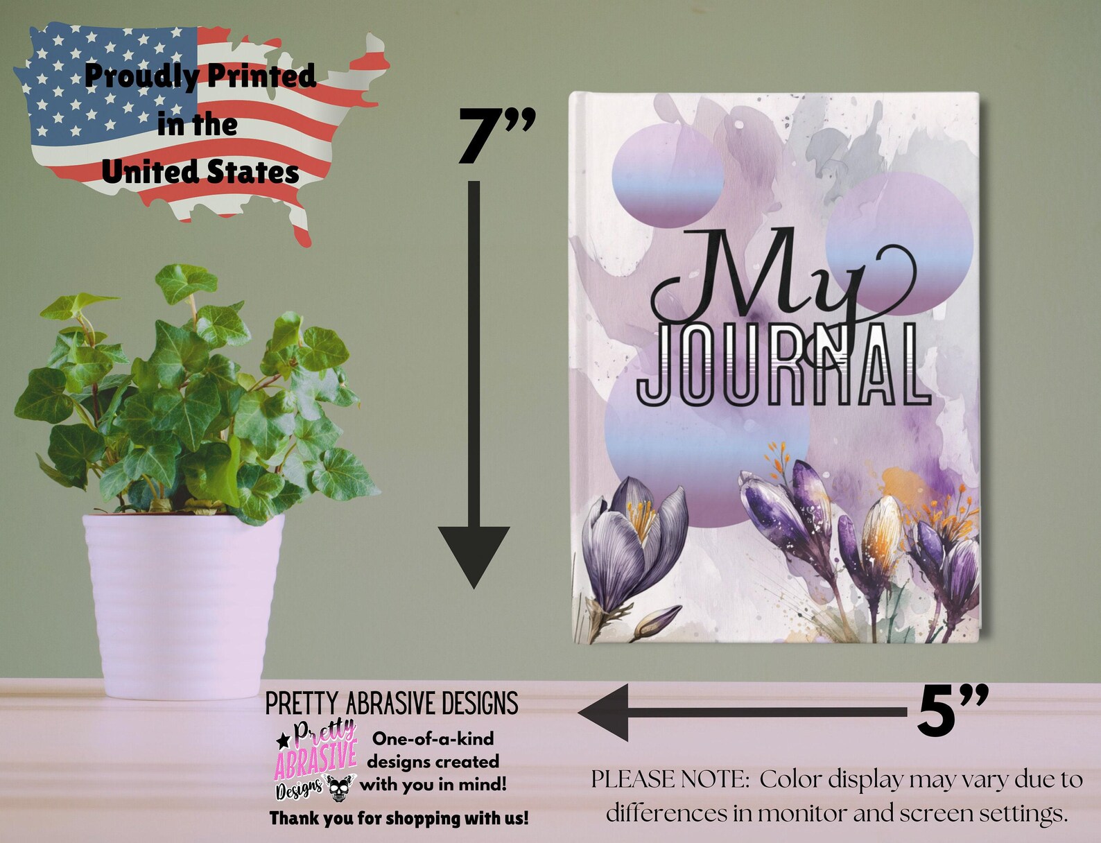 Journal Unique Purple Floral, Diary Gift for Her, Matte Hard-cover 7x5 ...
