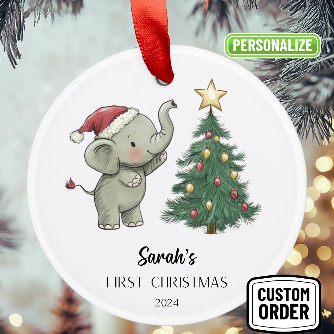 Custom Baby Elephant Christmas Tree Acrylic Ornament, Personalized ...