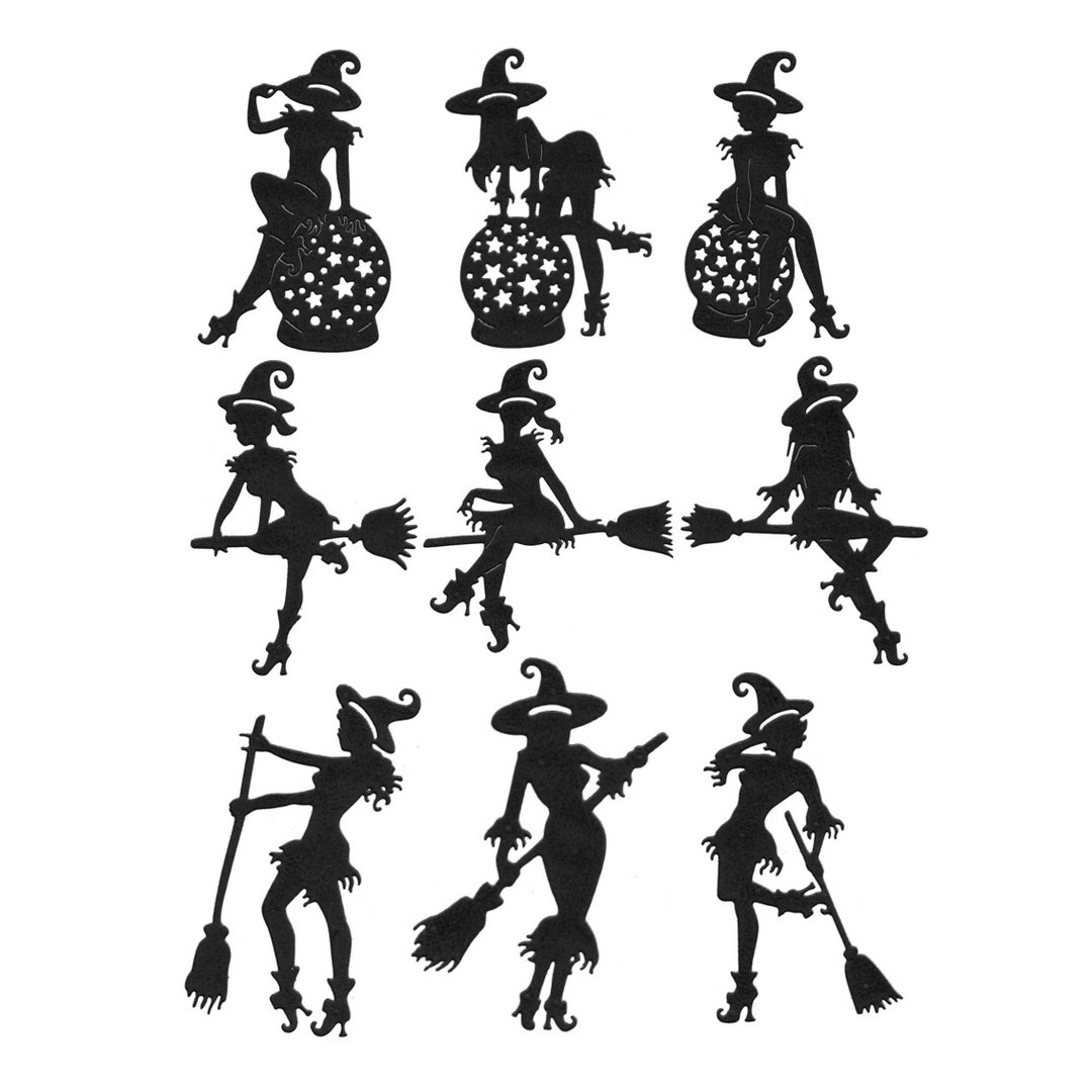 Halloween Witch Silhouette Metal Cutting Dies Crystal Ball Broom Die ...