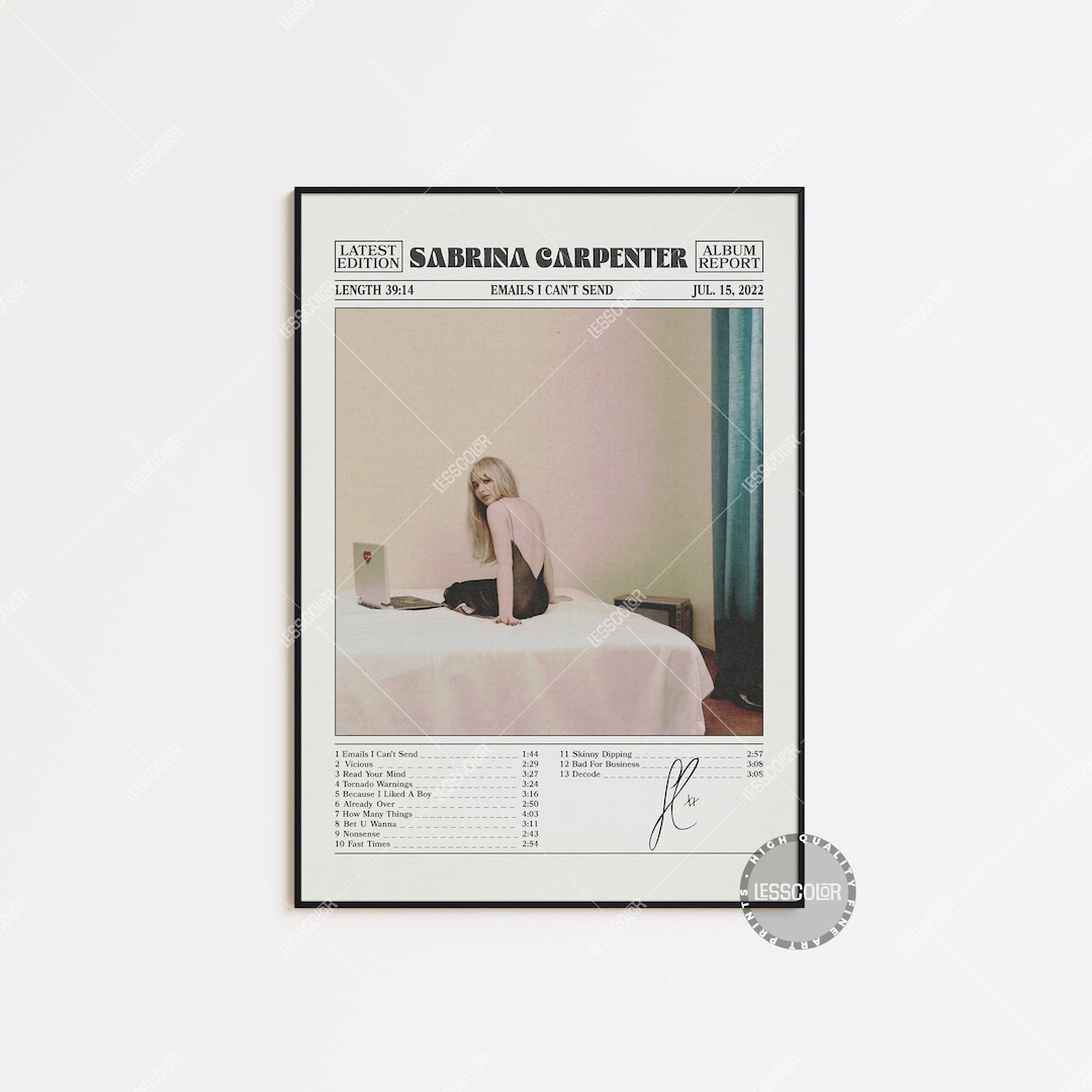 Sabrina Carpenter Retro Newspaper Print, Emails I Cant Send Poster ...